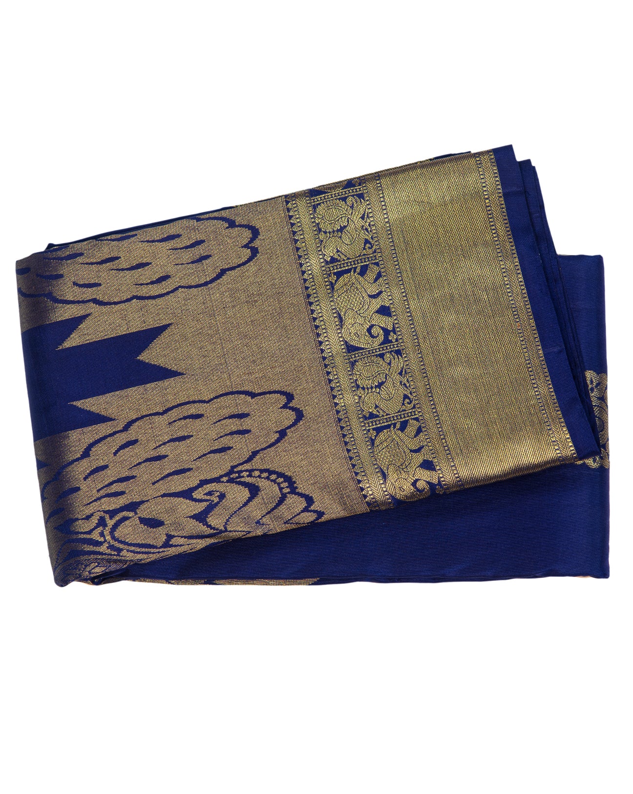 Ink Blue Kanchipuram Saree | Mango Butta and Peacock Border