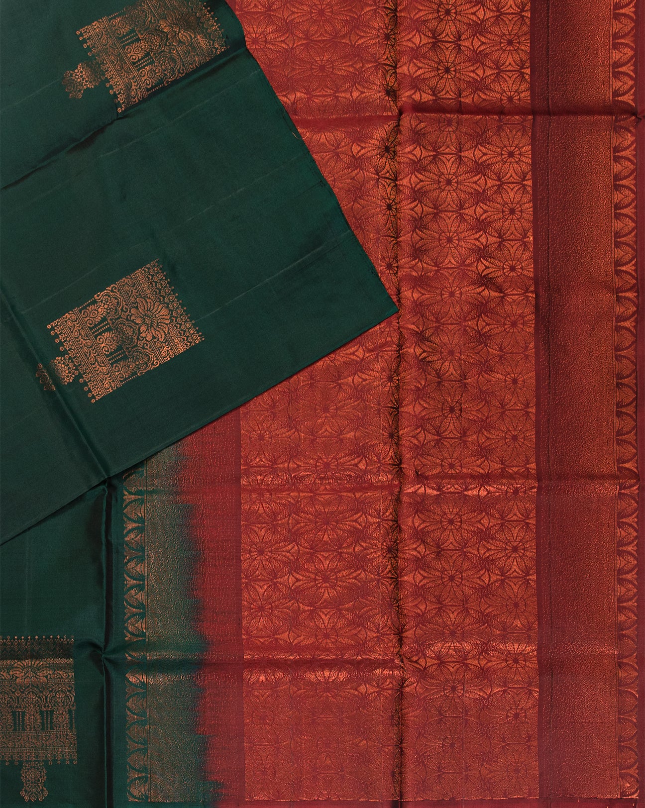 Sea Green Kancheepuram Silk Saree | Rich Copper Details